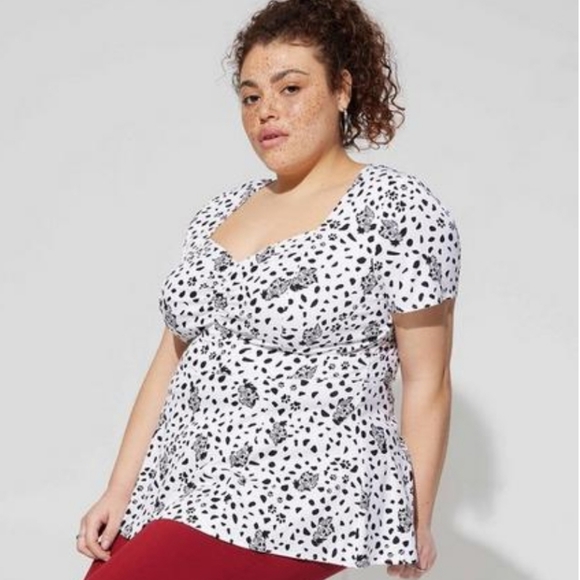 torrid | Tops | New Torrid Disney Villains Cruella Peplum Stretch ...